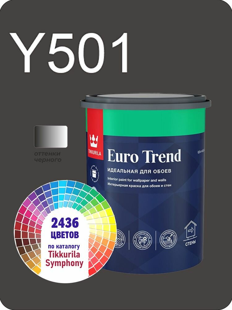 Краска для обоев Tikkurila Euro Trend 0,9л. оттенки черного Y501