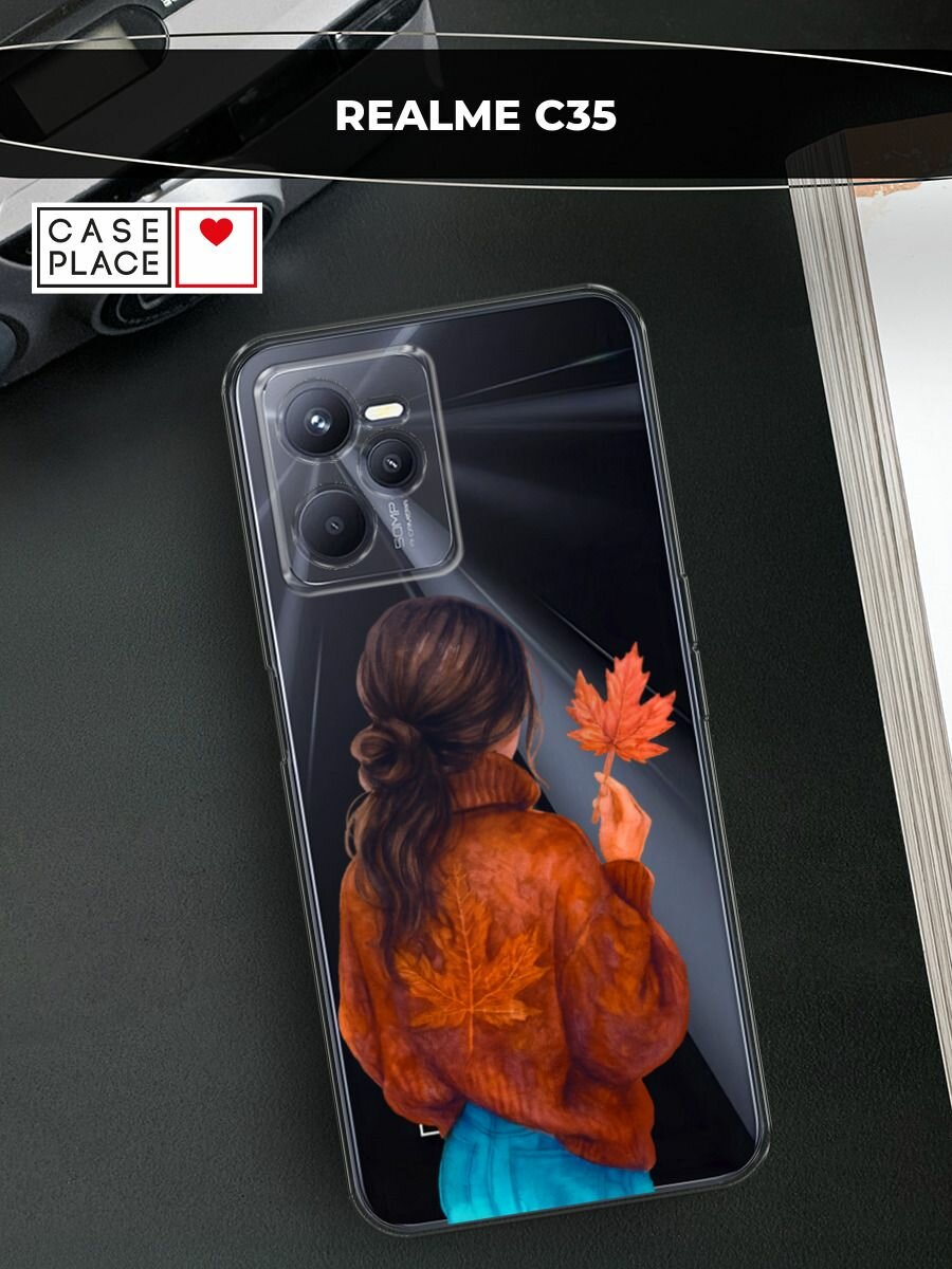 Чехол на Realme C35 / Реалми C35 с принтом "Девушка с опавшим листом", прозрачный