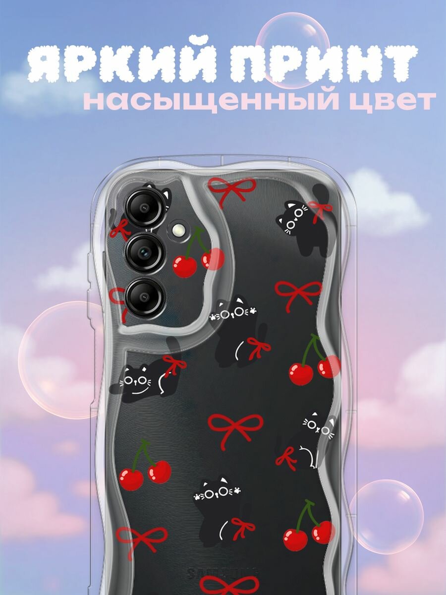 Чехол на Samsung Galaxy A15 / Самсунг А15 с принтом "Котик, вишня и бантики" — фото 1