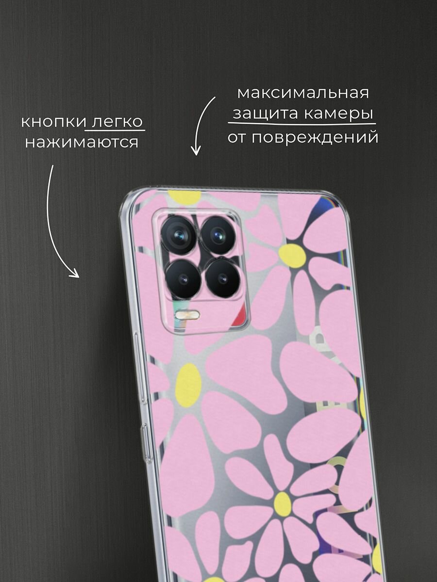 Чехол на Realme 8/8 Pro / Реалми 8/8 Про с принтом "Розовые лепестки 2", прозрачный — фото 1