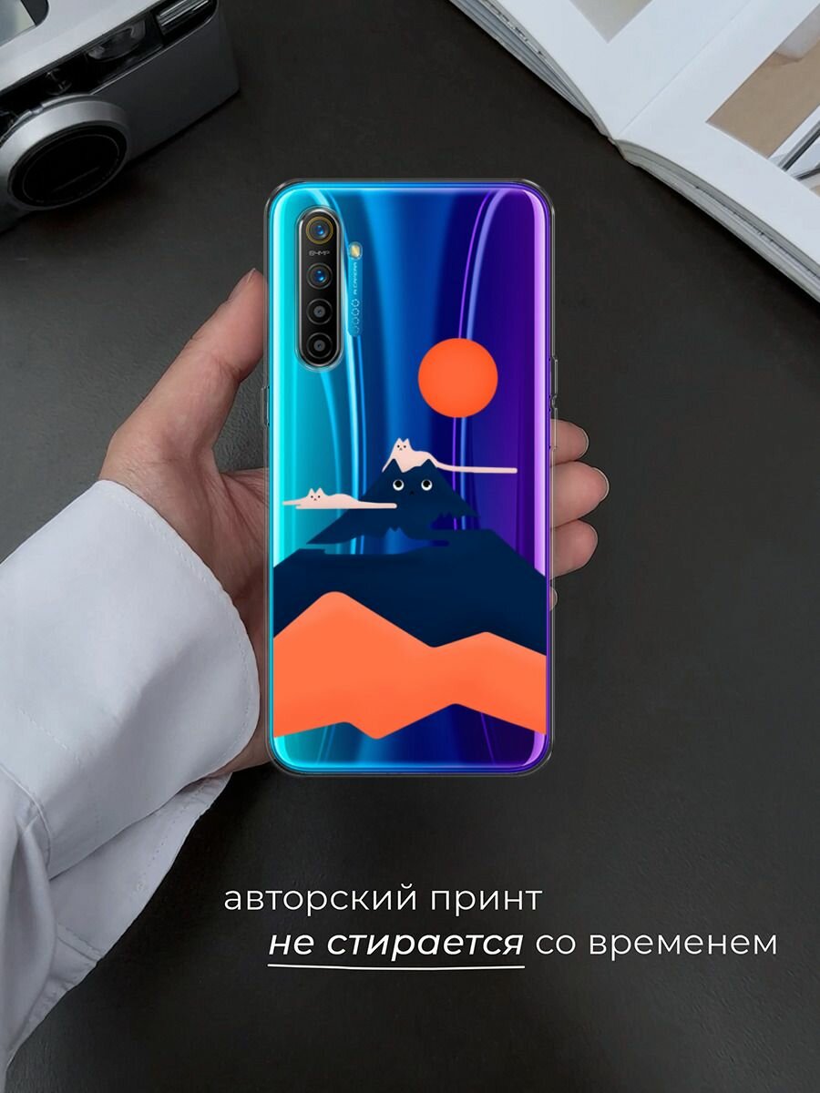 Чехол на Realme XT / Реалми XT с принтом "Кот-гора", прозрачный — фото 1
