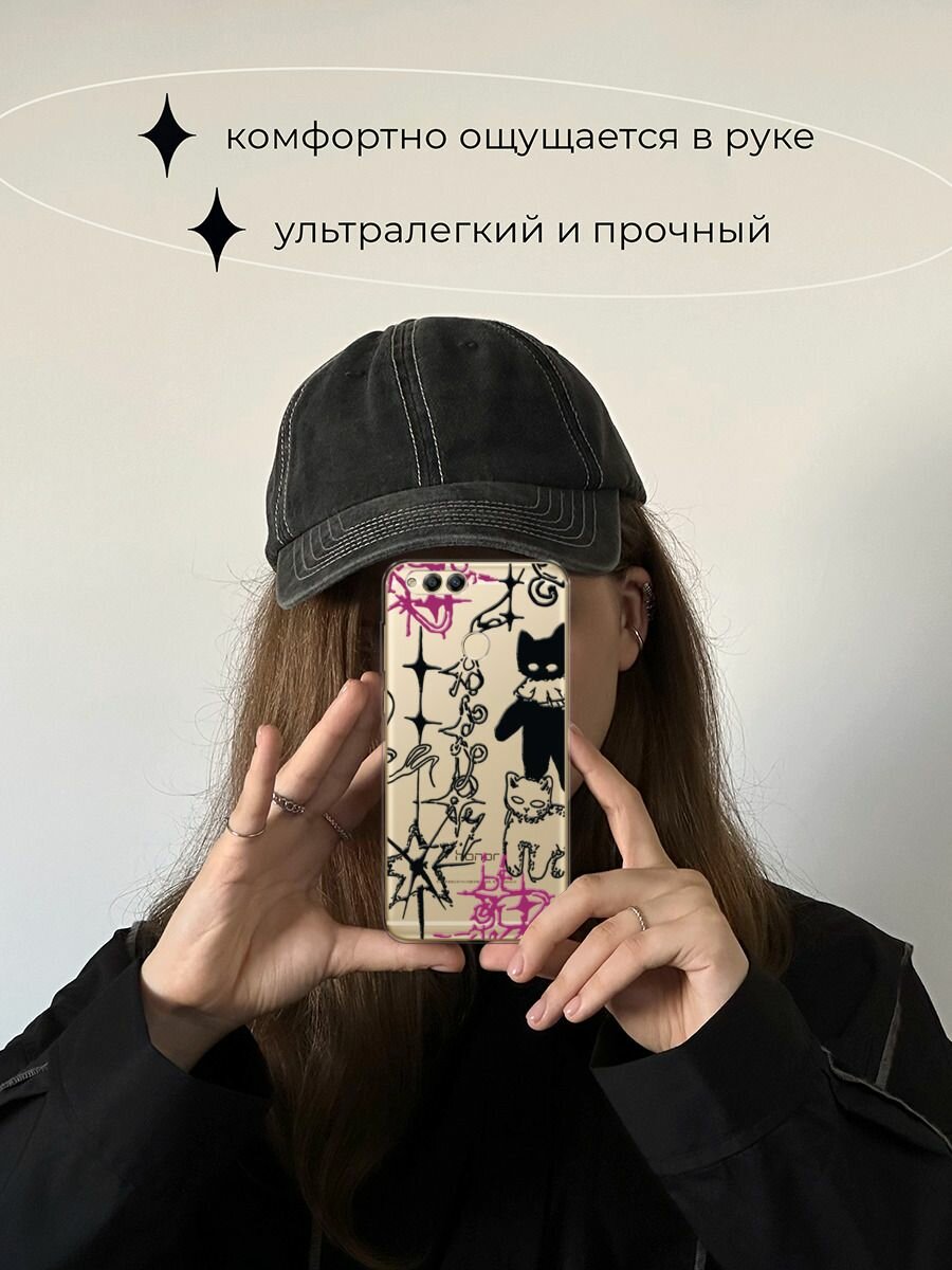 Чехол на Honor 7X / Хонор 7Х с принтом "Готические котики" — фото 1