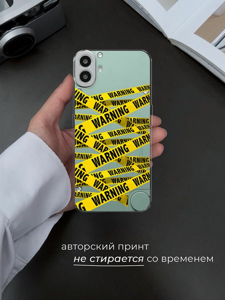 Чехол на CMF Phone 1 / CMF Фон 1 с принтом "Warning!", прозрачный — фото 1