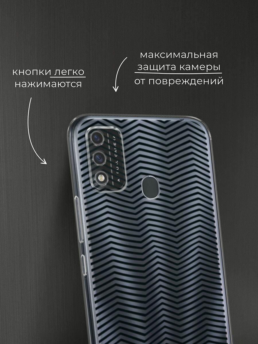 Чехол на Itel A48 / Ител А48 с принтом "Зрительный обман черный", прозрачный — фото 1