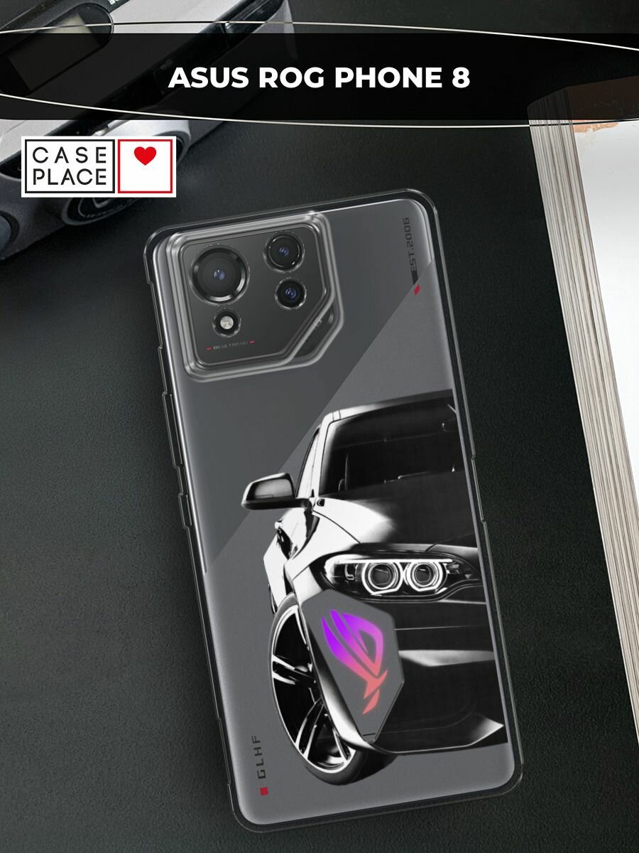 Чехол на Asus ROG Phone 8 / Асус Рог Фон 8 с принтом "Крутая черная машина", прозрачный