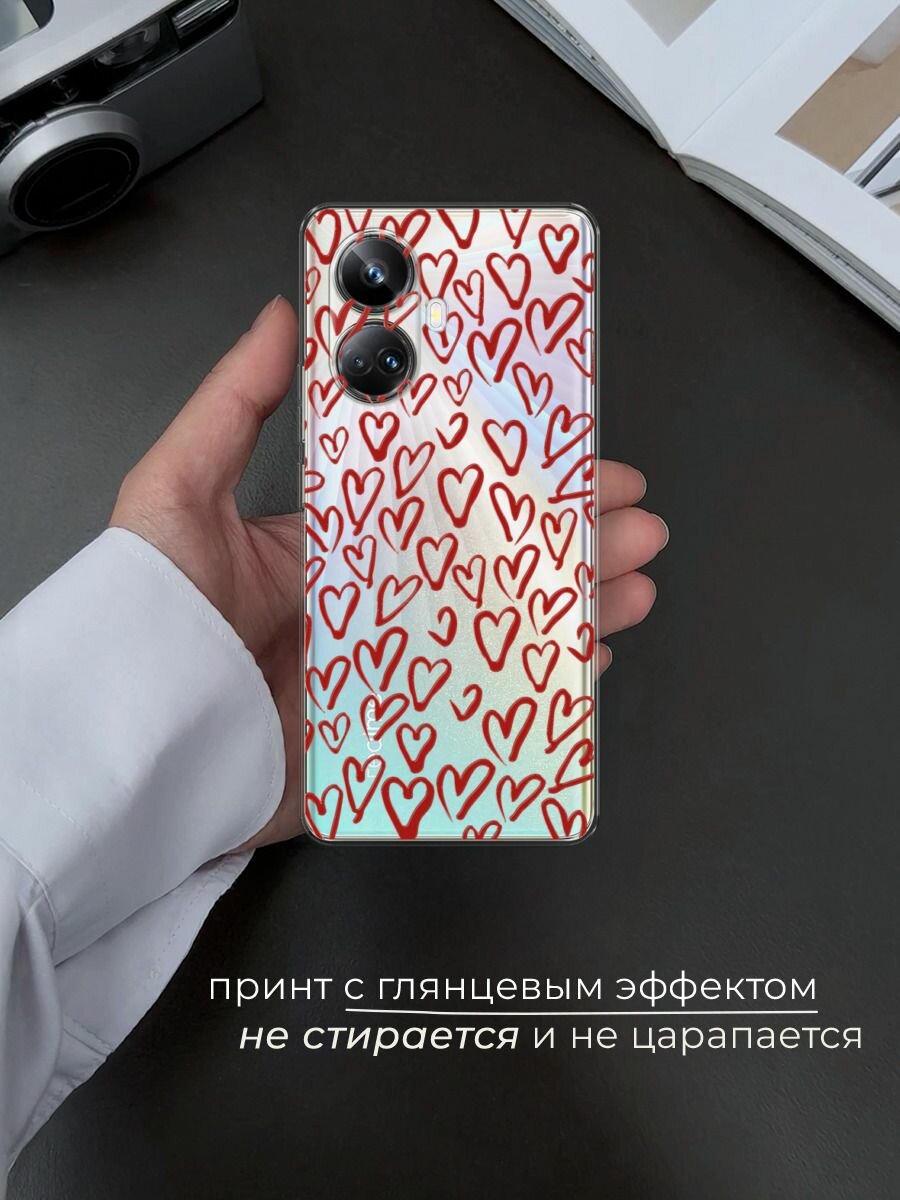 Чехол на Realme 10 Pro+ / Реалми 10 Про+ с принтом "Легкие бордовые сердечки" — фото 1