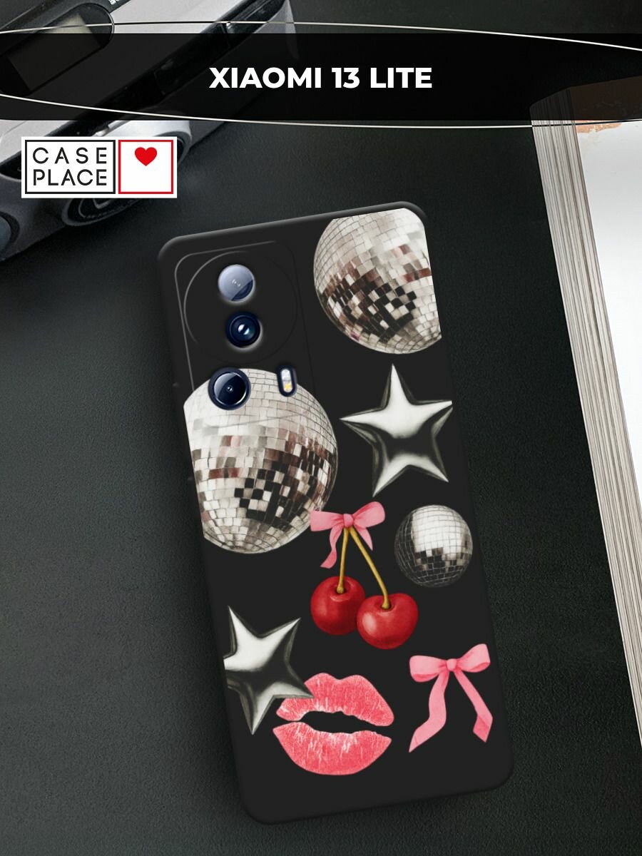 Черный матовый чехол на Xiaomi 13 Lite / Сяоми 13 Лайт с принтом "Стильная подборка"
