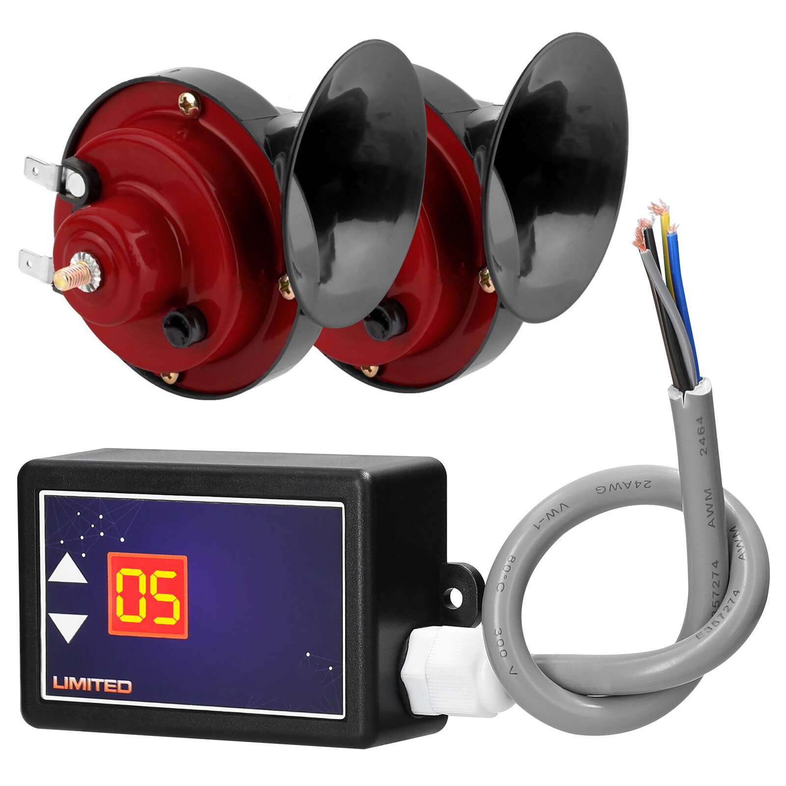 15-Тональный Автомобильный Звуковой Контроллер, Электрический Динамик, Блок Управления Звуком с Цифровым Дисплеем и Парой Двухтональных Звуковых сигналов 12-24 В для Грузовика, Морской Лодки