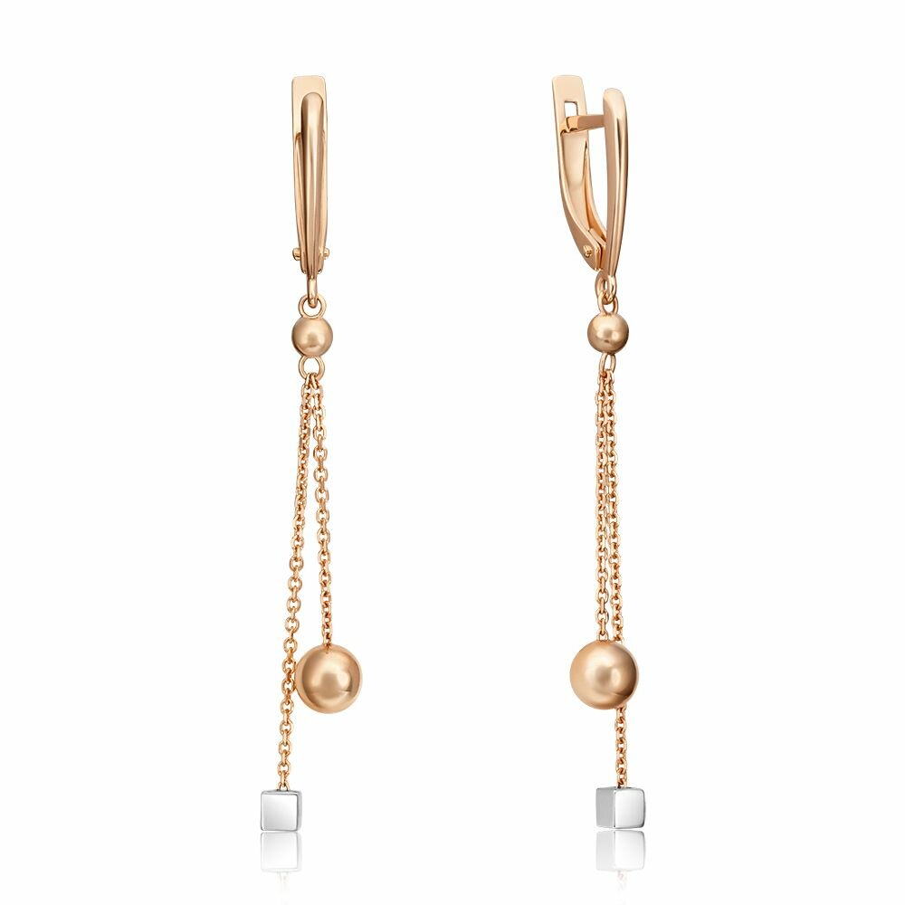 Серьги, комбинированное золото, 585 проба, родирование