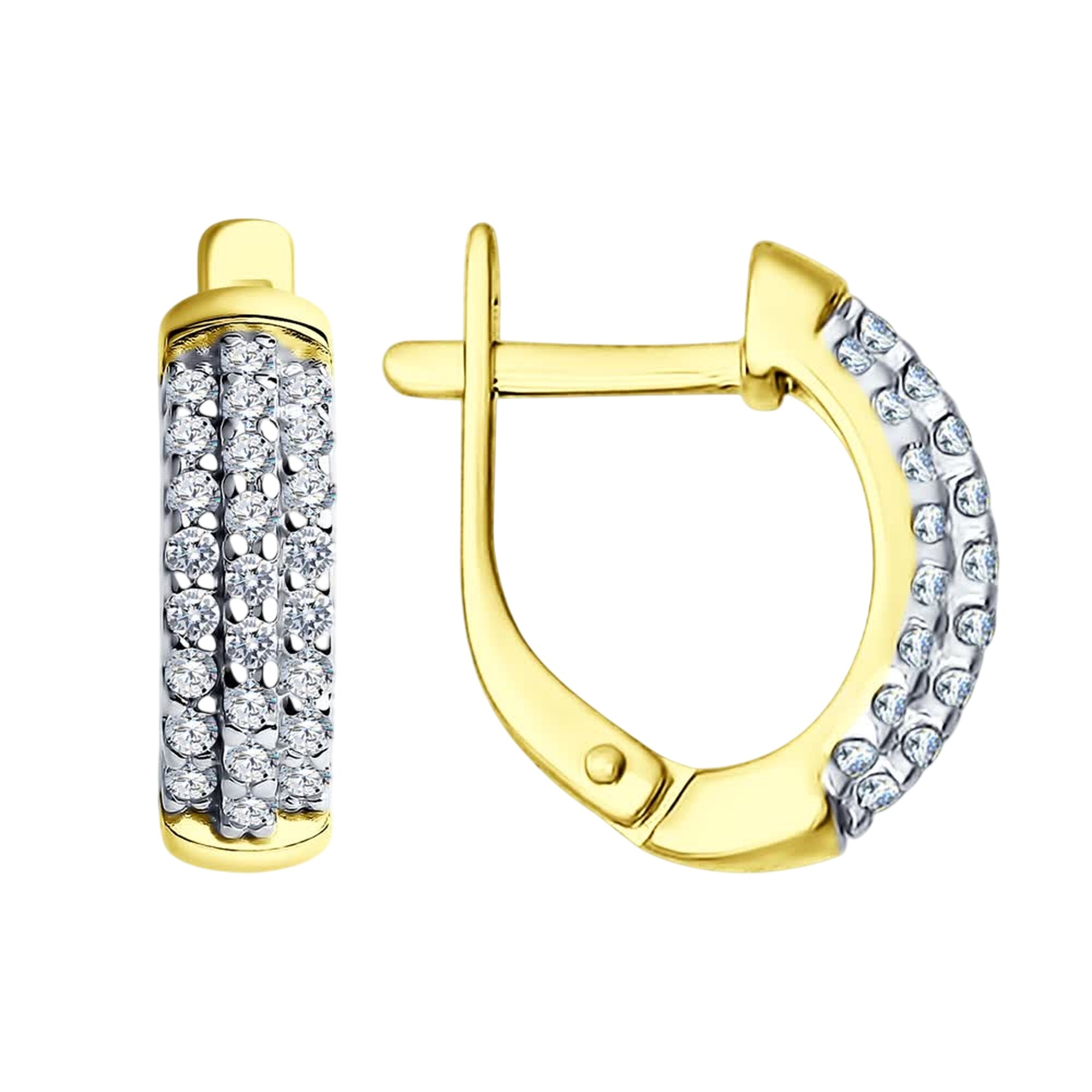 Серьги, серебро, 925 проба, золочение, фианит