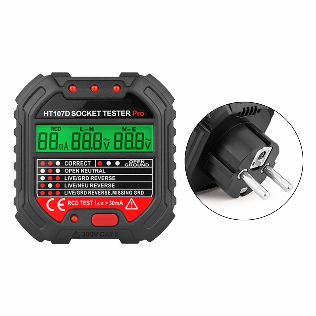 Цифровой дисплей Тестер розеток Тестер розеток 90-250 В Тестер электрических розеток Проверка УЗО Проверка электрических неисправностей