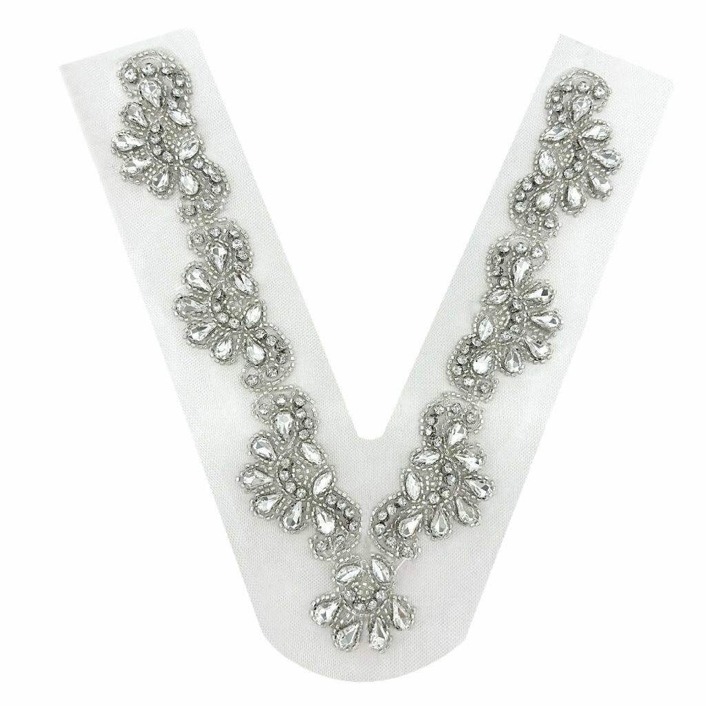 Стразы из бисера, цветочная сетка, нашивки, пришитые к V-образному вырезу, отделка воротника, аппликации для платья, аксессуары одежды, поделки своими руками