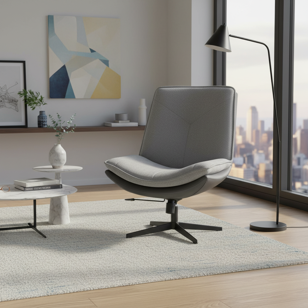 Кресло для отдыха лаунж TetChair Cosmo, велюр/букле/экокожа, светло-серый, графит