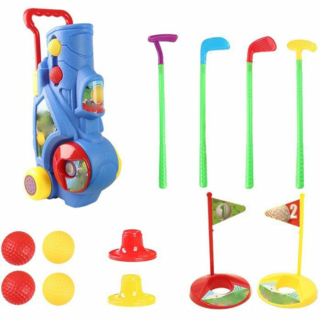 Портативный набор для гольфа для детей с кейсом с выдвижной ручкой, безопасный нетоксичный пластик, игра в помещении и на улице