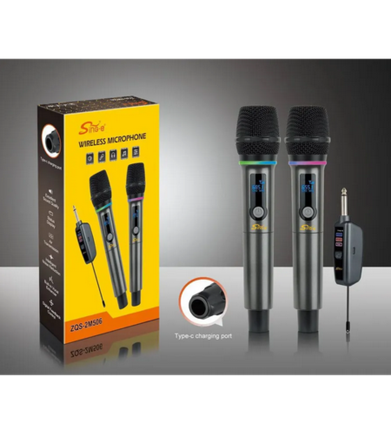 Микрофон Sing-e ZQS-2M503, UHF, с ресивером, два микрофона, беспроводной