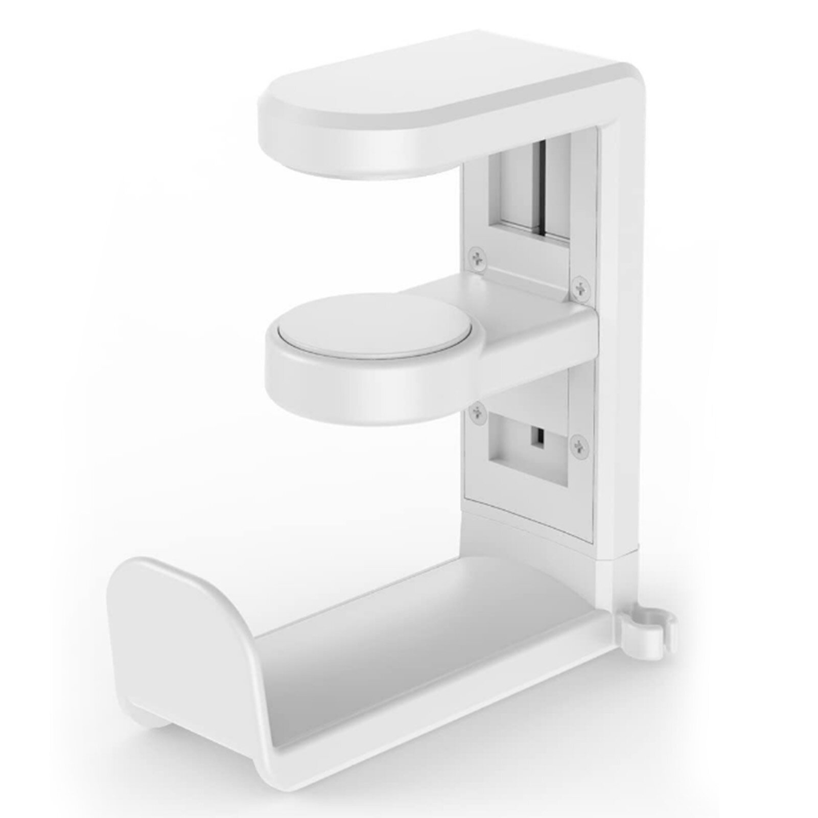 Крепление для наушников на зажиме под столом, вращение на 360 градусов, подставка для наушников, отсек для хранения USB-кабеля, белое.