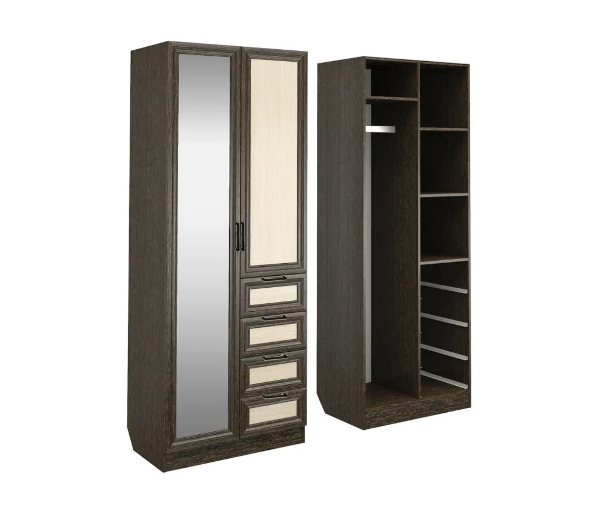 Шкаф распашной, гардероб, шкаф для одежды с зеркалом ШК 2/6 80/210/52 см Венге/дуб молочный