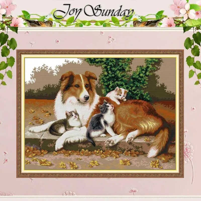 Набор для вышивки крестом Joy Sunday Овца и Котёнок 11CT