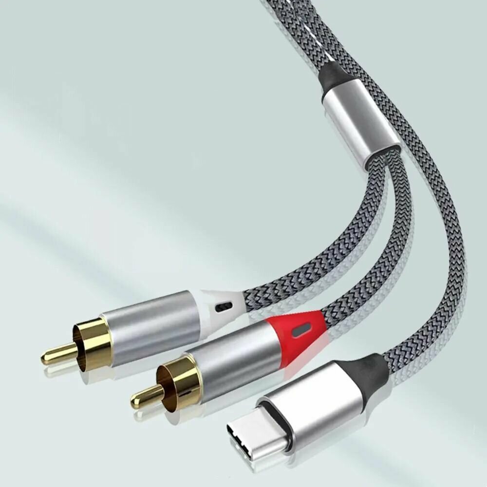 Аудиокабель Type C — 2RCA, чип цифрового декодирования Type C, 1 м, нейлоновая оплетка, для iPhone 15, 16, Samsung, Huawei, Xiaomi, ноутбуков.