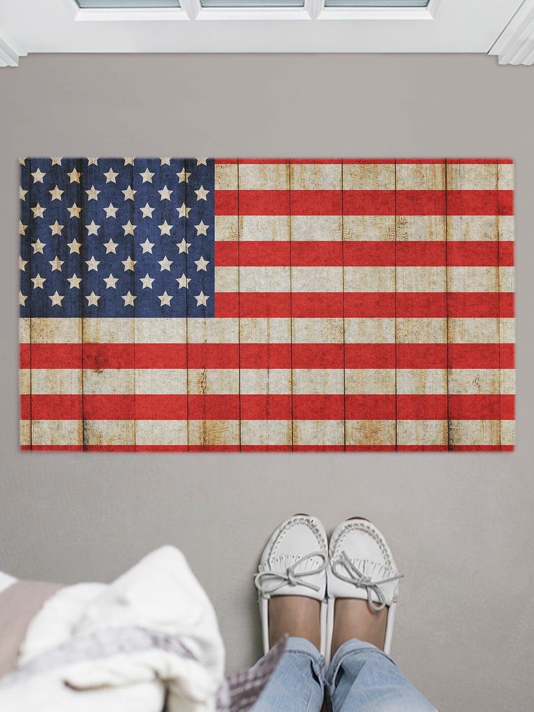 Коврик придверный в прихожую с принтом "Флаг США на вагонке" 45 на 75 см , JoyArty