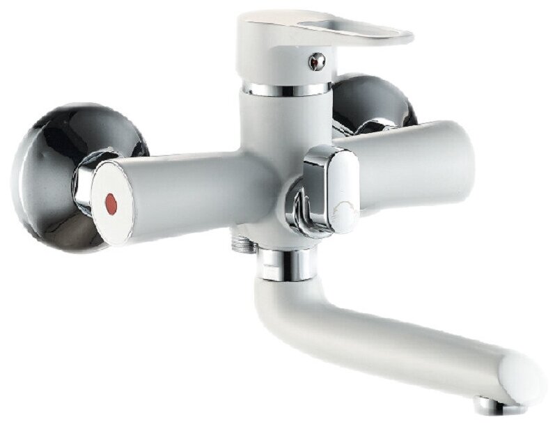 Смеситель для ванны Rainsberg белый матовый, однорычажный, поворотный круглый излив 17 см. Переключатель (дивертор) с керамическими пластинами. Керамический картридж с двойным уплотнением. Аэратор. Шланг 1.5 м.