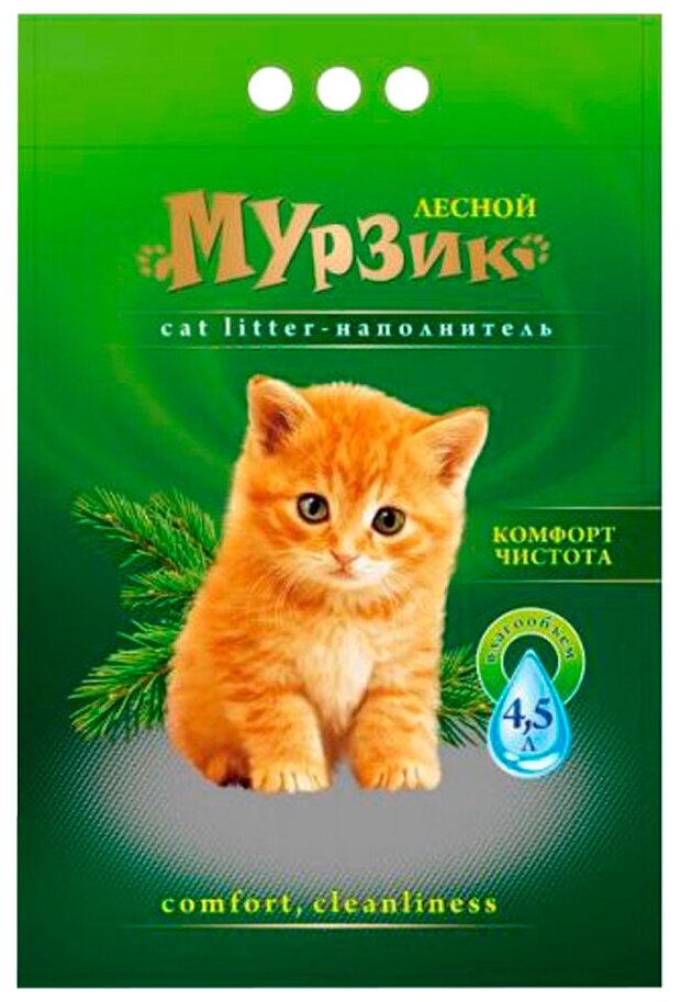 Мурзик Лесной наполнитель древесный для туалета кошек (4 + 4 л)