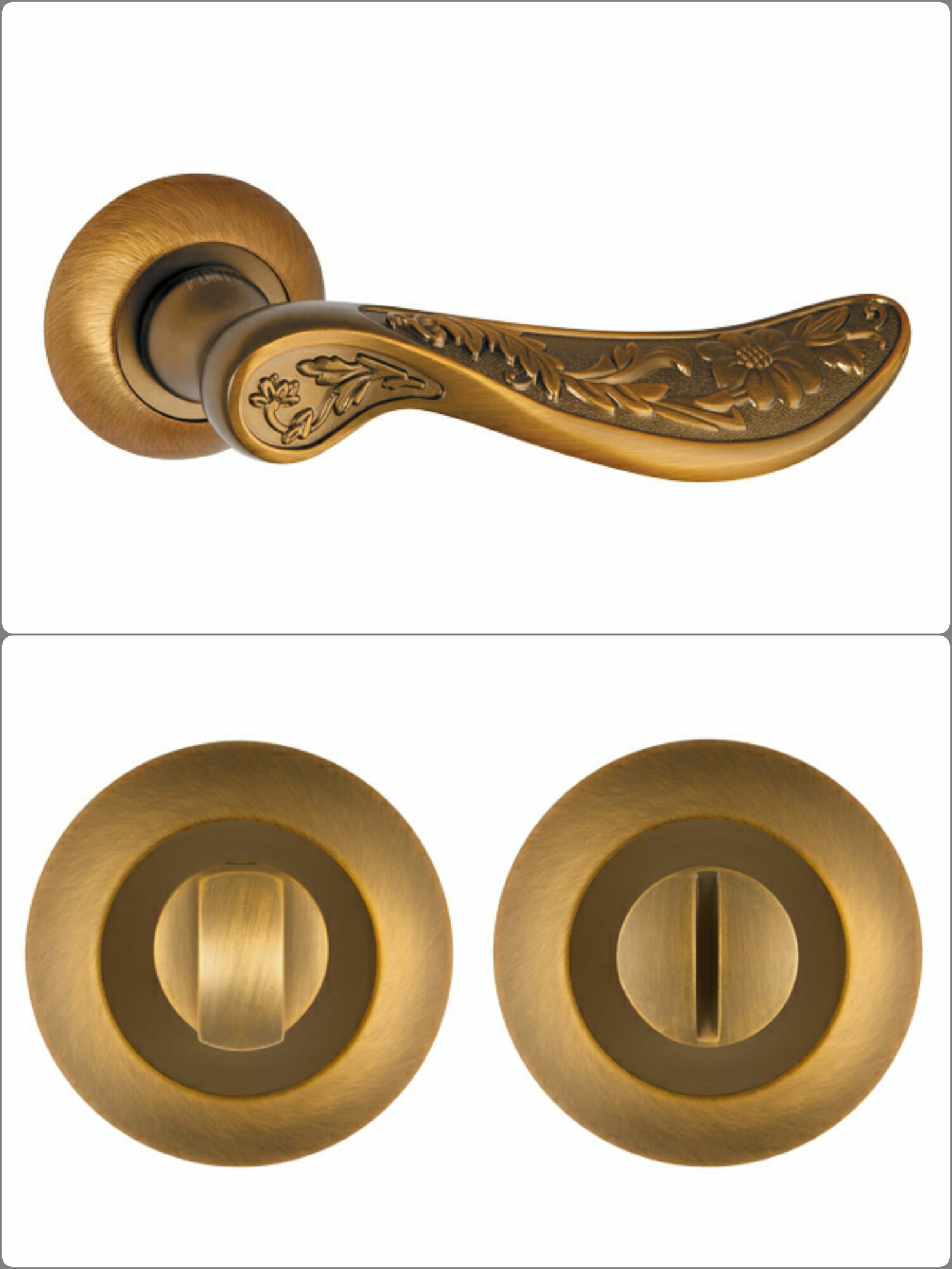 Ручка дверная межкомнатная Punto FLOR_TL_CF-17_W, кофе (ручка + завертка WC)