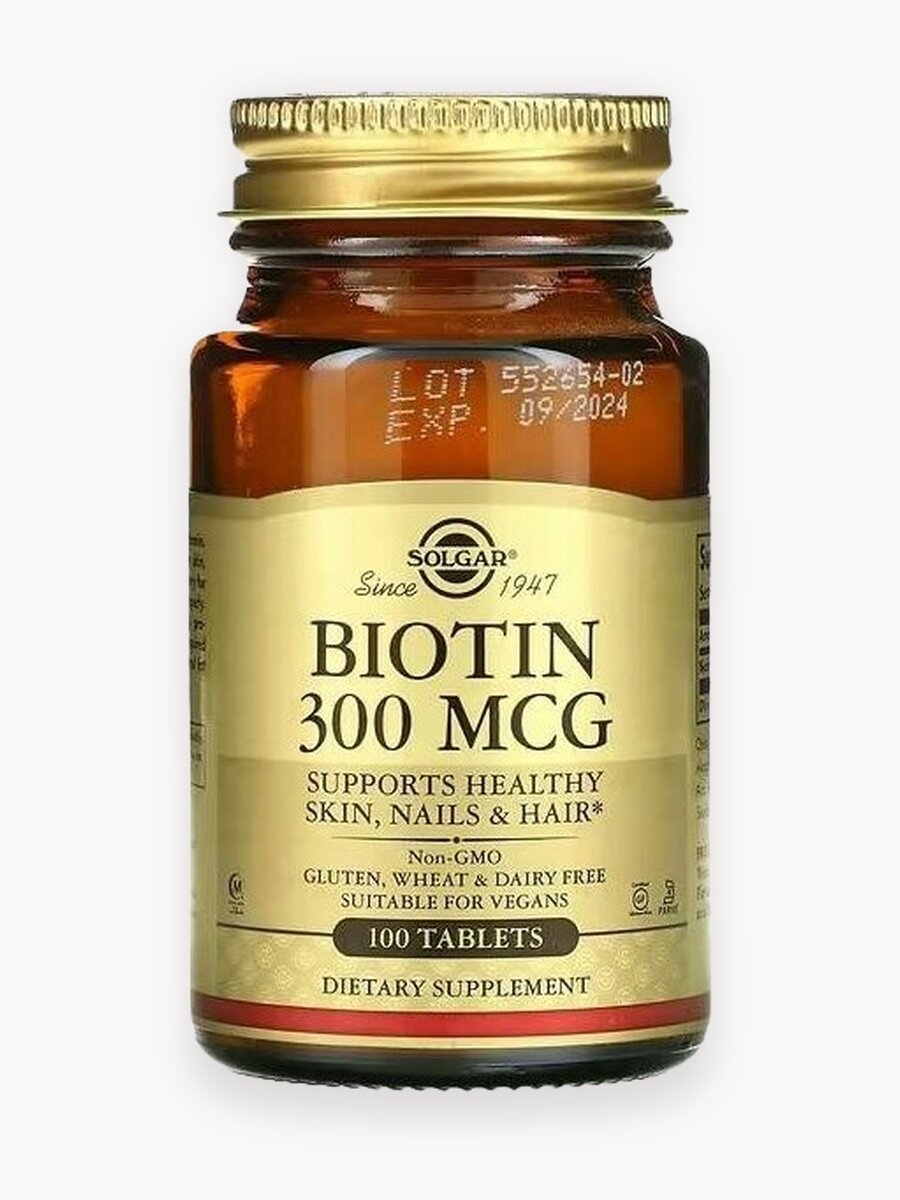 Solgar, Biotin, пищевая добавка, подходит для веганов, 300 mcg, 100 tabs