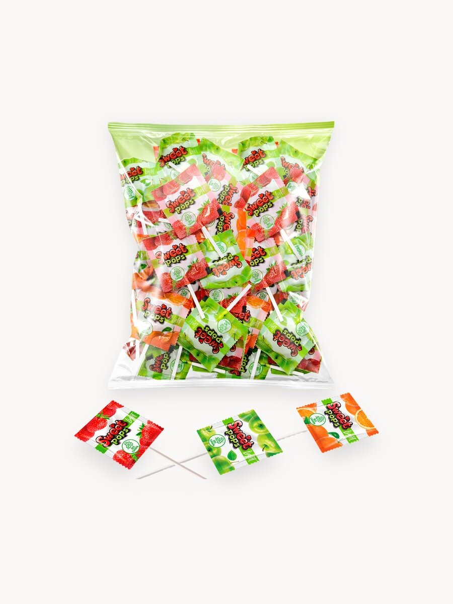 Леденцы без сахара SWEET POPS Light на палочке, ассорти вкусов, 30 шт.