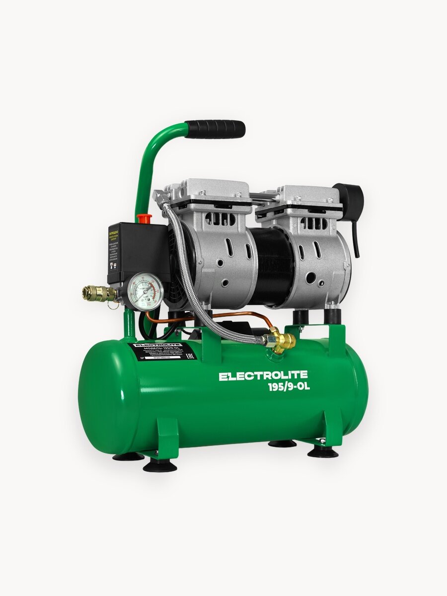 Воздушный компрессор безмасляный Electrolite 195/9 OL ( 220В, 1400 Вт, 1380 об/мин, безмасляный )