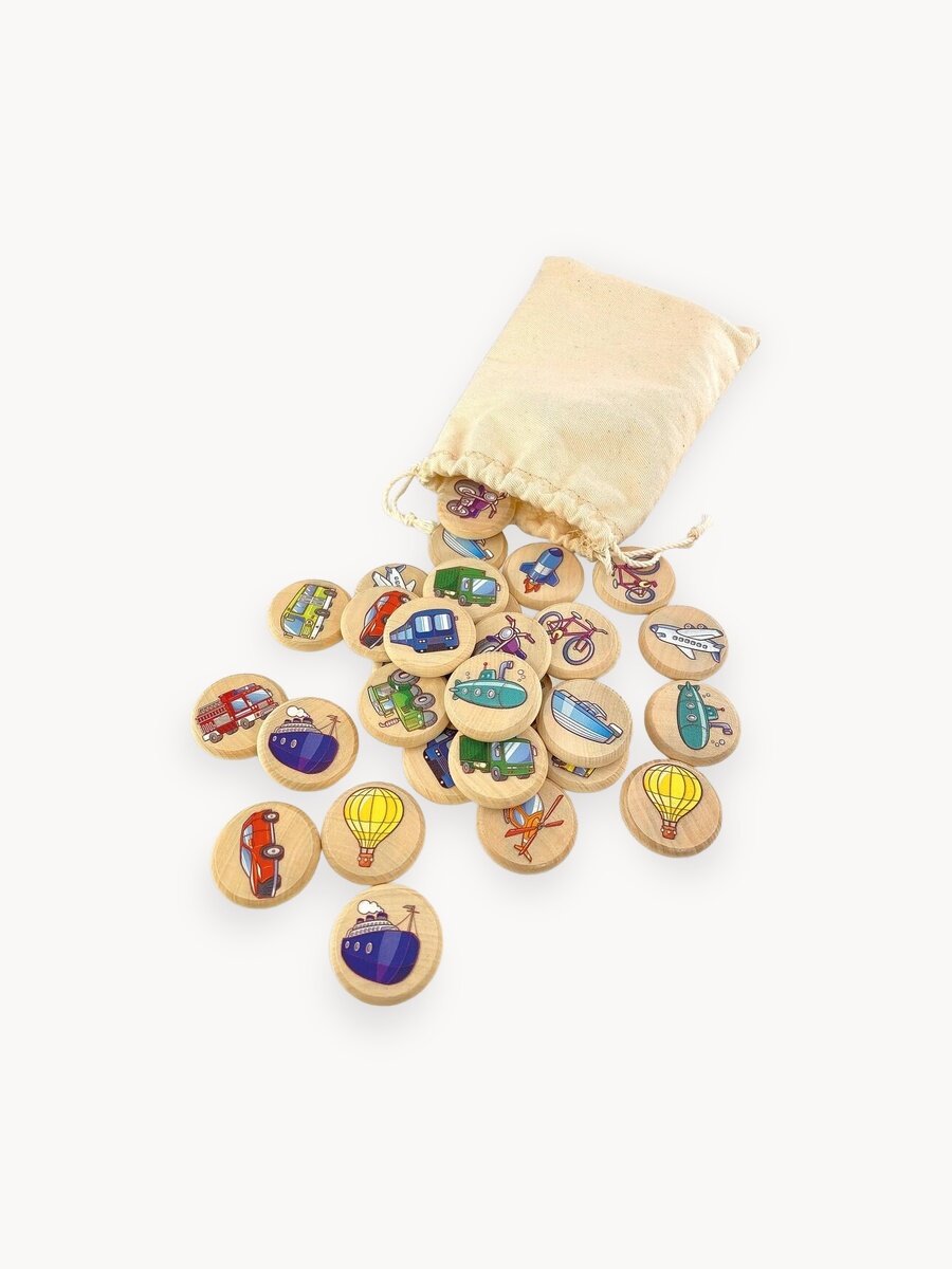 Мемори Транспорт 30 фишек/мемо/настольная игра для детей/развивабщие деревянные игрушки для малышей Ulanik
