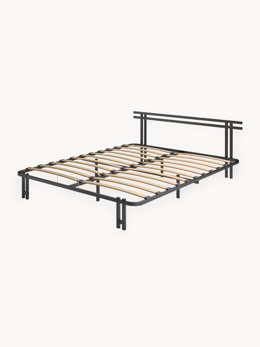 Двуспальная металлическая кровать 160х200 ортопедическая Лофт на ножках, черная Ами Мебель