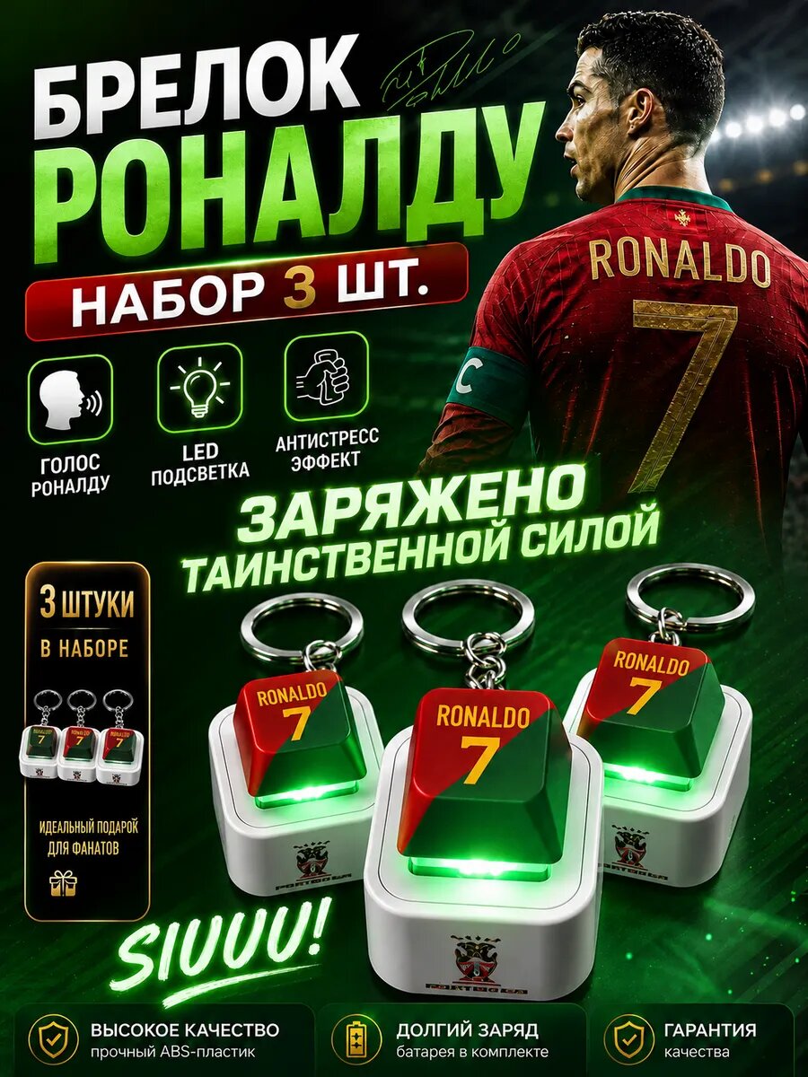 Брелок кликер Роналду Чемпионат мира по футболу 2026，3шт