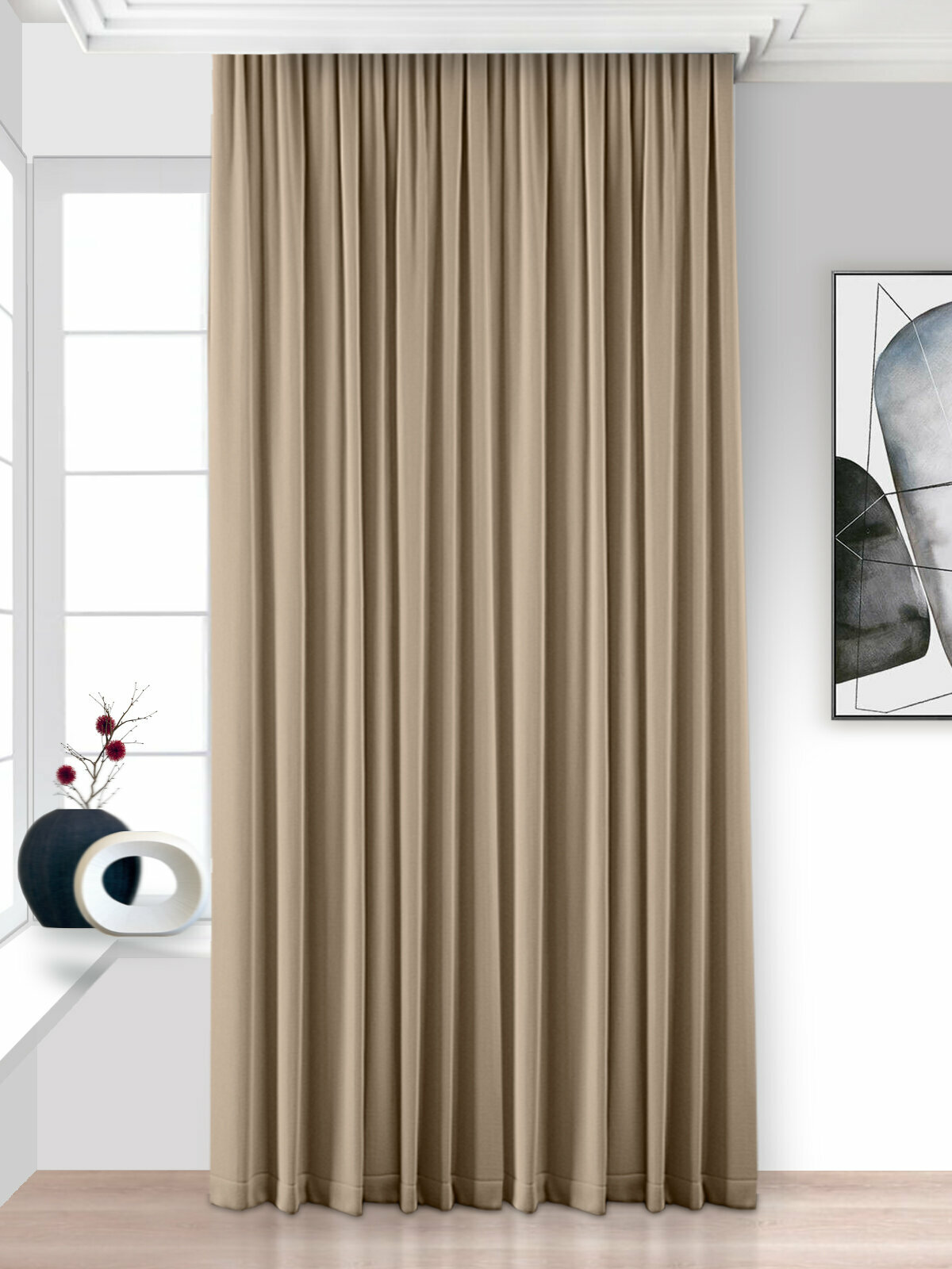 Портьера - штора - занавеска " Димаут бежево - Кремовый ", Ш 200 х В 270 см.