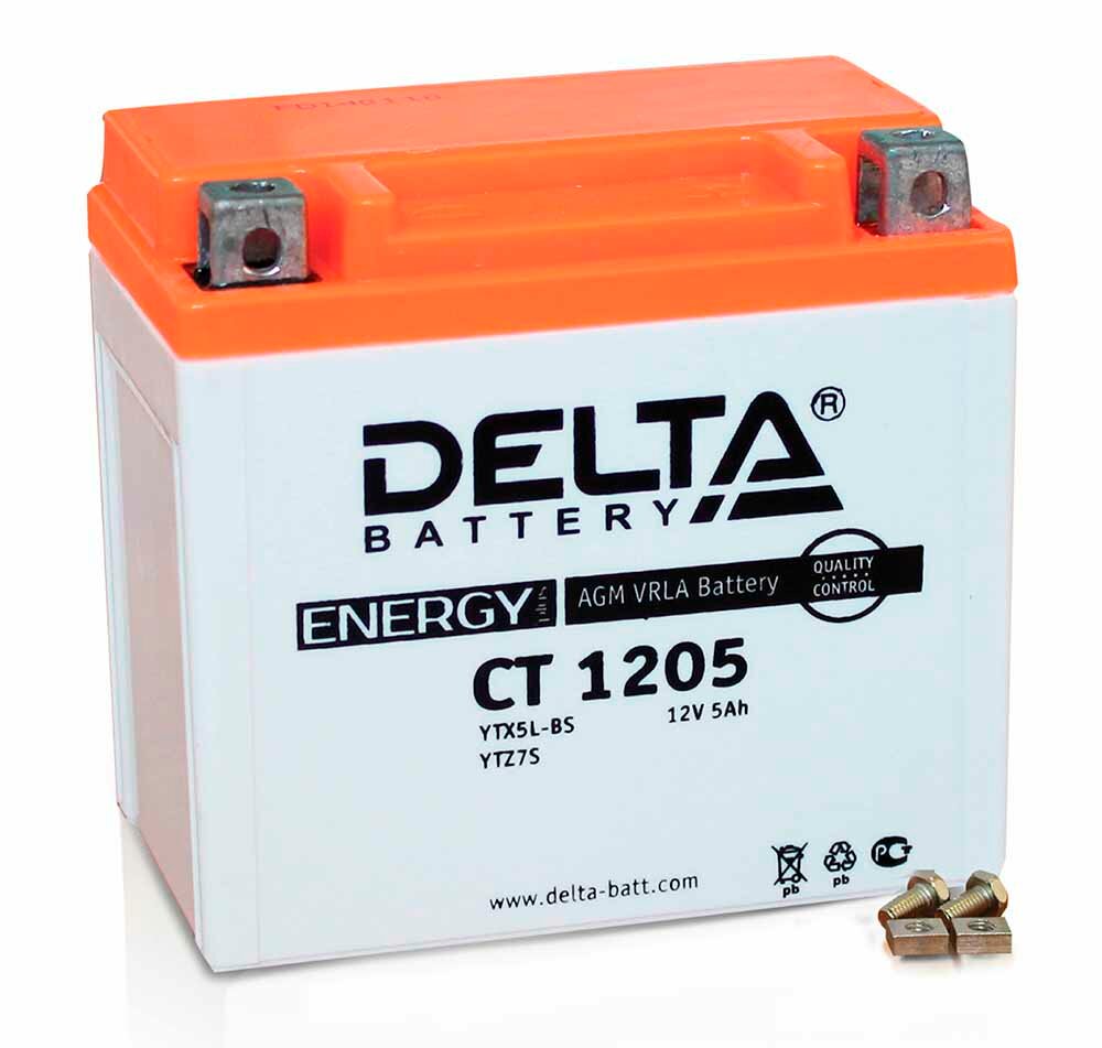 Аккумулятор (мото) 12V Delta CT 1205 5Ah80 клеммы под винт 114х69х109