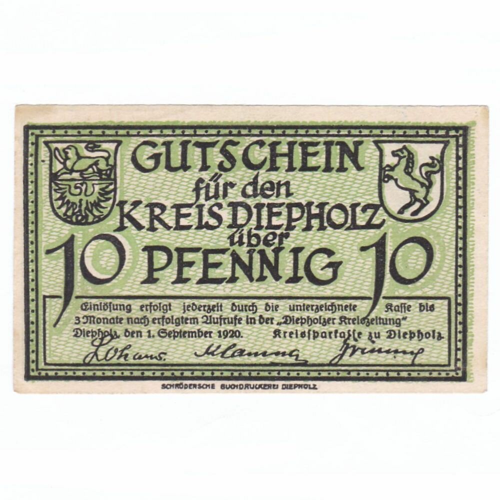 Германия (Веймарская Республика) Дипхольц 10 пфеннигов 1920 г.