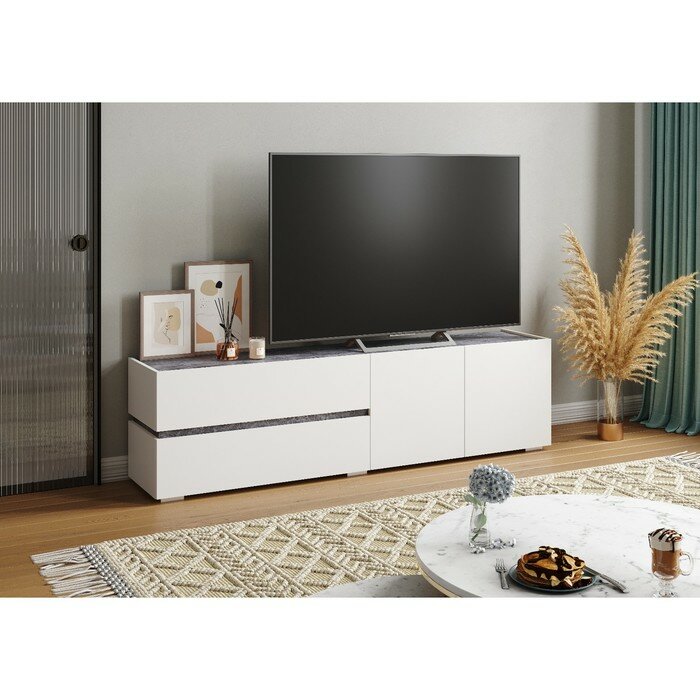 Тумба под ТВ «Аркон», 1800×370×490 мм, цвет белый / бетон тёмный