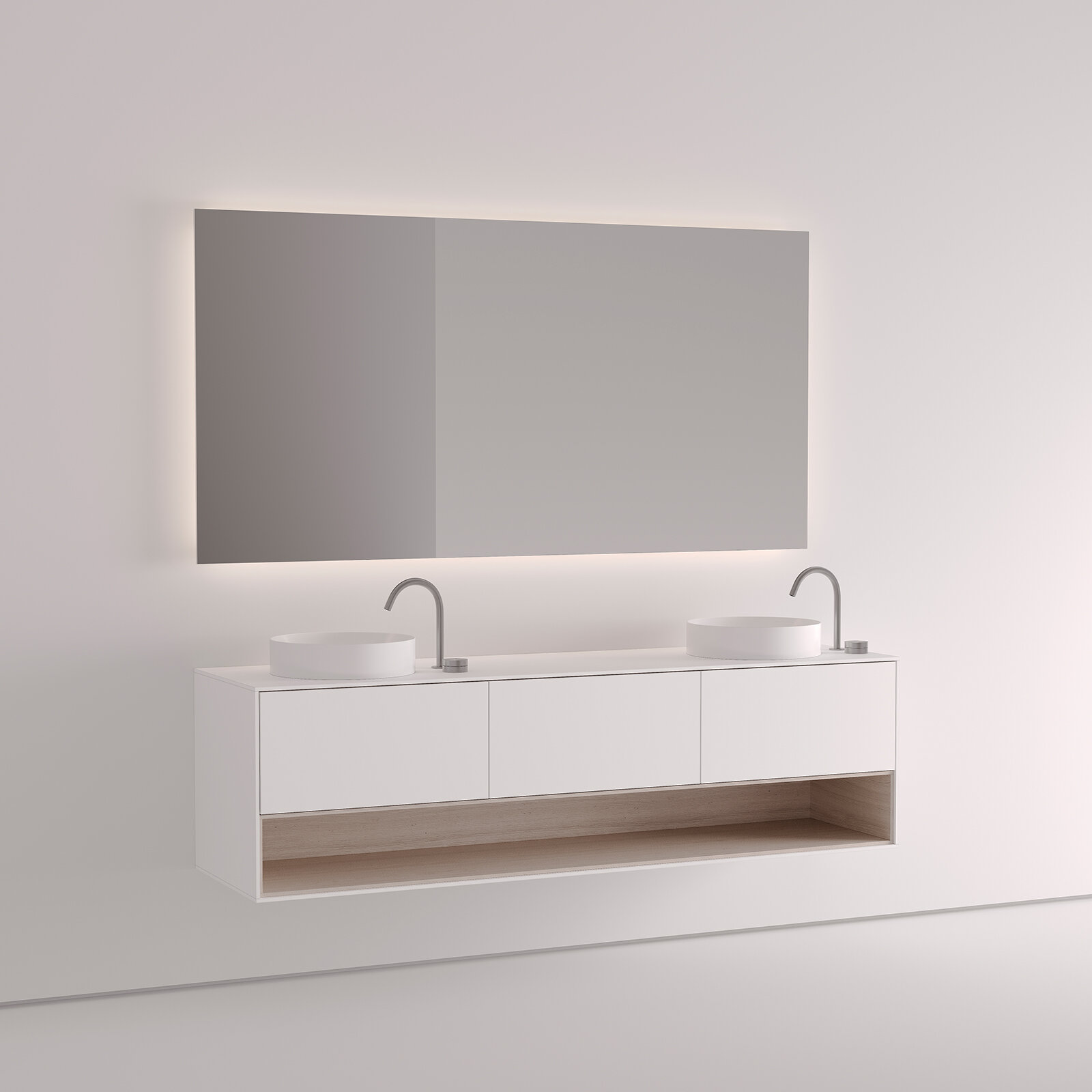 Тумба подвесная под 1 - 2 раковины в ванную 150 см. Vivomobili BIANCO KOS