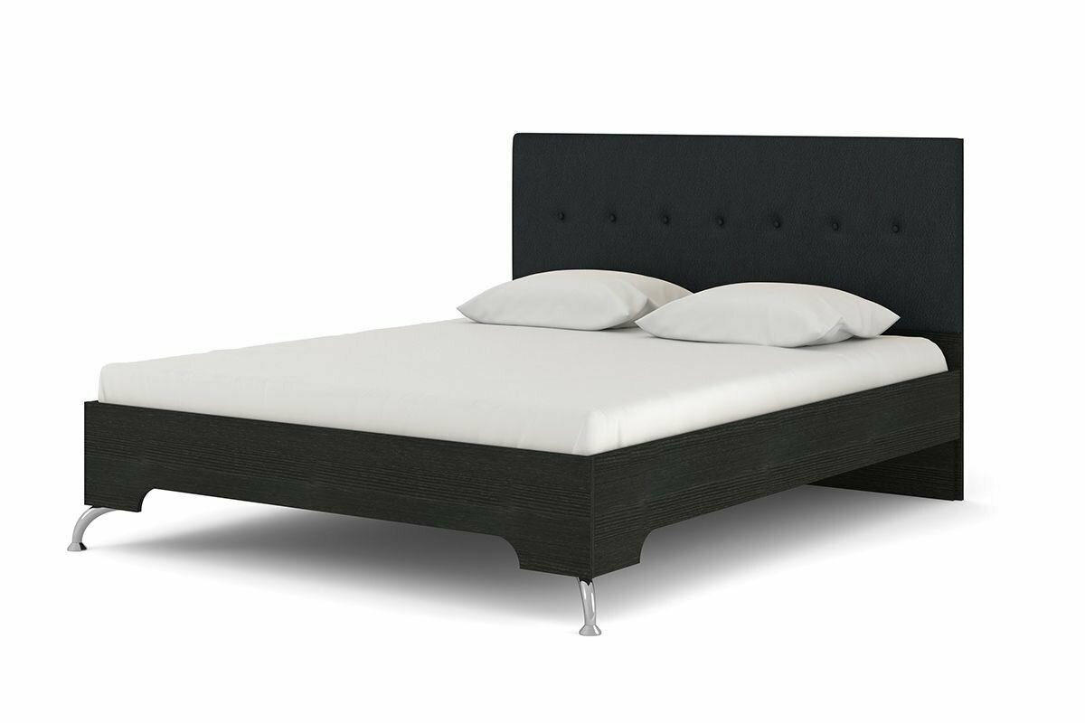 Кровать двуспальная МногоМеб Луиза-4 160x200 черный ЛДСП, черная экокожа, пуговицы