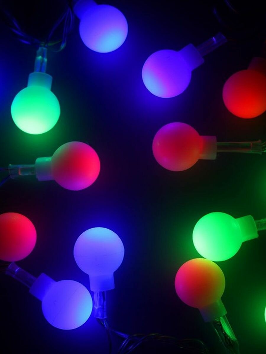 Электрогирлянда светодиодная новогодняя Нить прозрачная, Шарики белые, 500 см