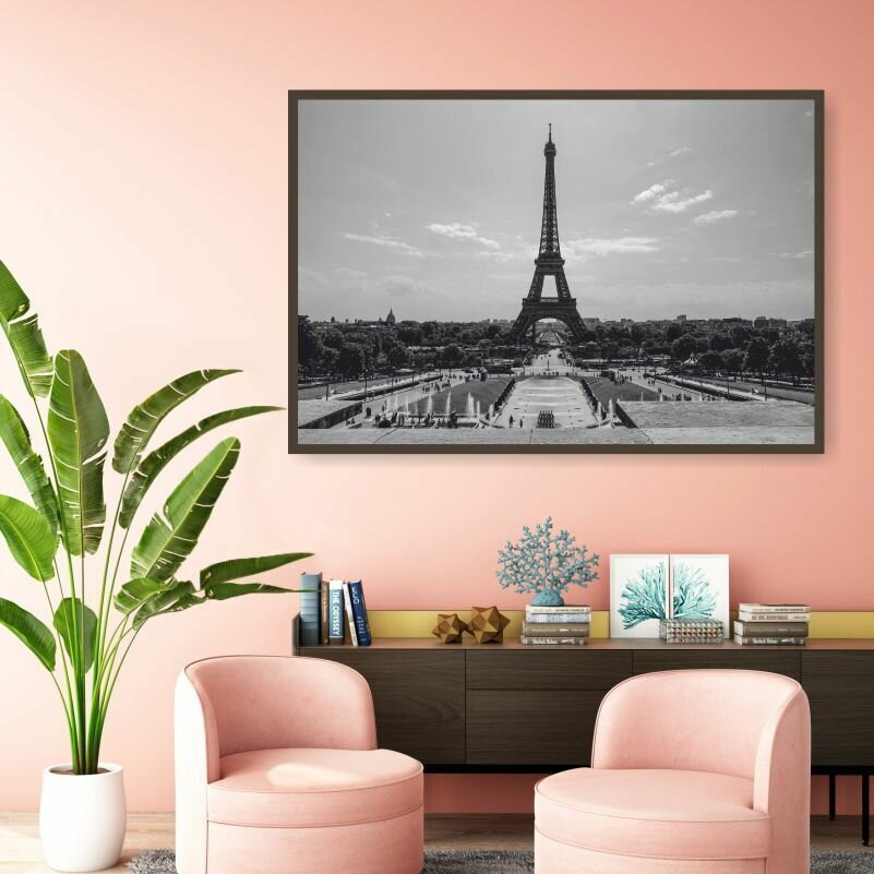 Постер для интерьера на стену Эйфелева Башня Черно-Белая 50х40 см в тубусе ПолиЦентр