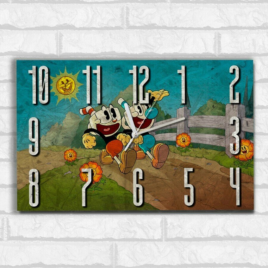 Настенные бесшумные часы ОСП, мультфильмы шоу чашечки cuphead - 1079 Г
