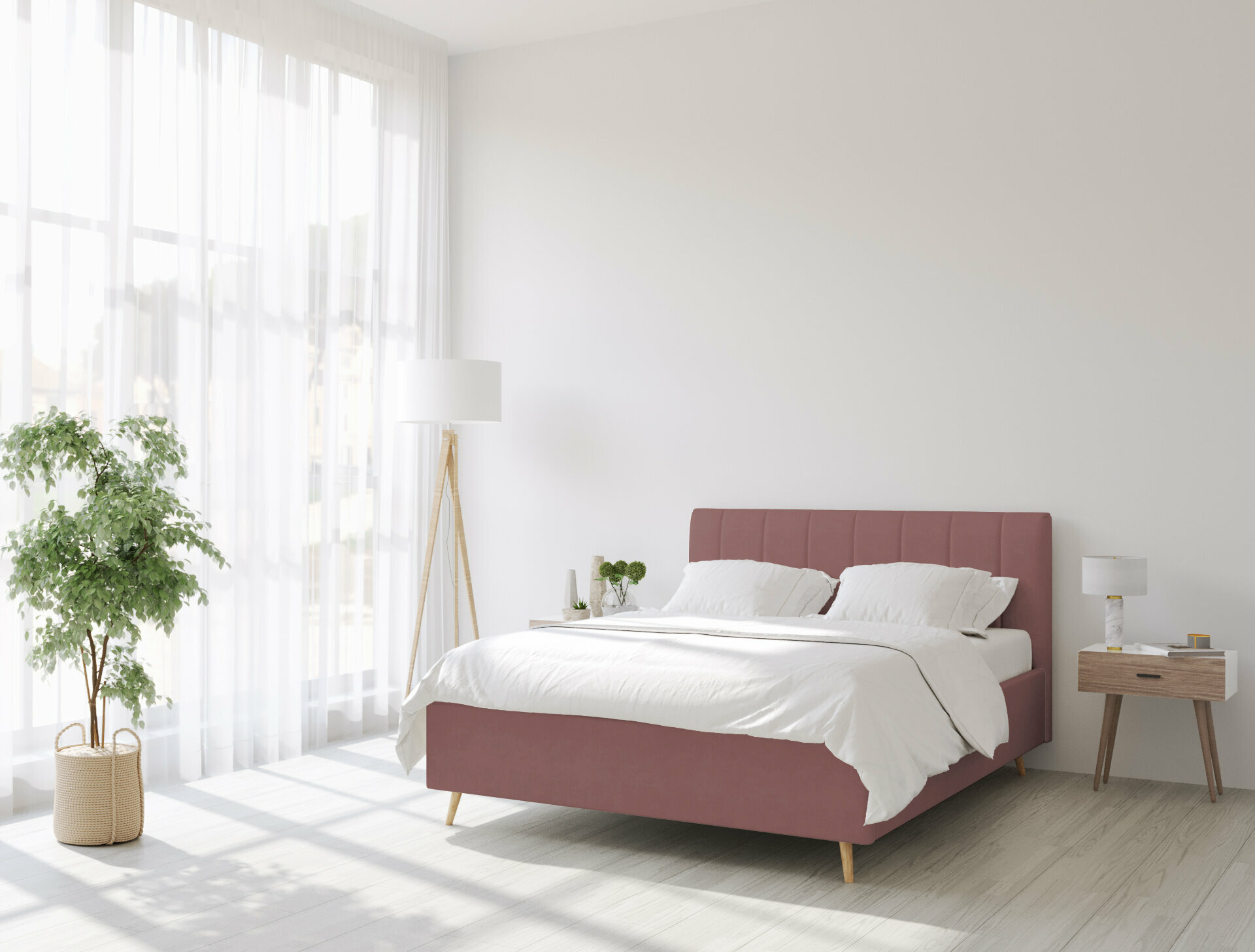 Двуспальная кровать 180х200, "York" с мягким изголовьем для дома, для спальни, ортопедическое основание. Велюр Тёмно-лиловый (без подъёмного механизма) Teddy 633