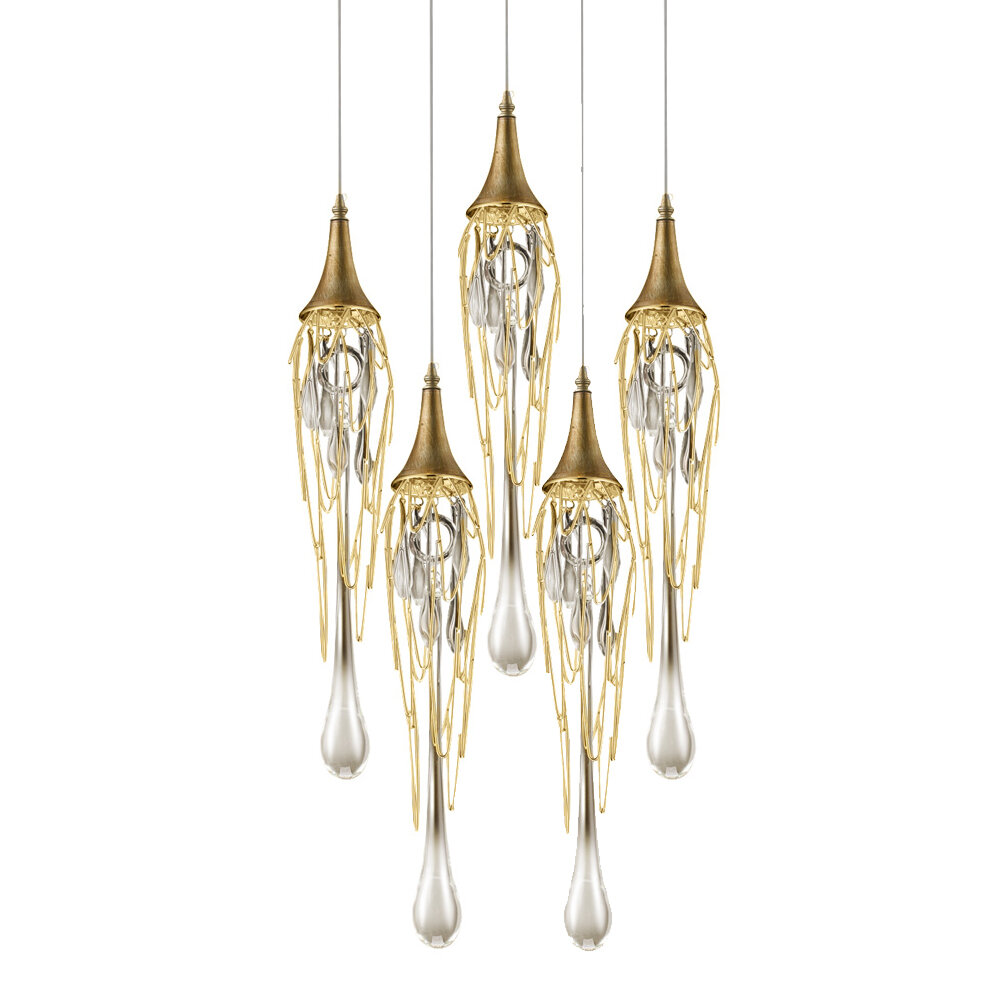 Подвесной светильник Delight Collection Goddess Tears Goddess Tears 5R gold P68009L-5/R gold, Золотой, Галогенная, G9, 5 x 40 Вт.