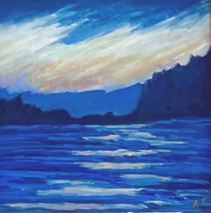 Закат над Карельским озером этюд Картина маслом современный художник С. Петербург