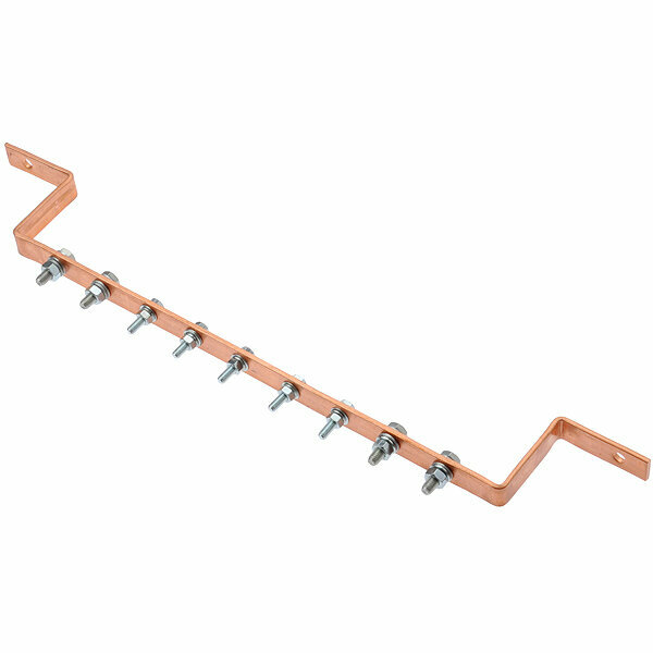 Шина РЕ земля на 9 присоединений медь 200А на монт. плату шириной от 400мм (2 шт. в наборе)