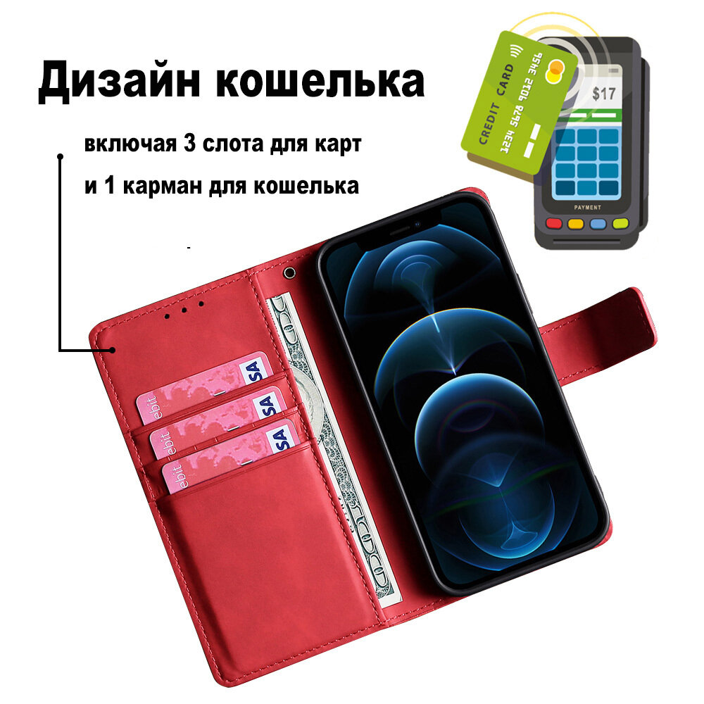 Чехол-книжка MyPads для Samsung Galaxy A50 / A30s /A50s / Самсунг красный крокодиловая кожа узор из крокодиловой кожи
