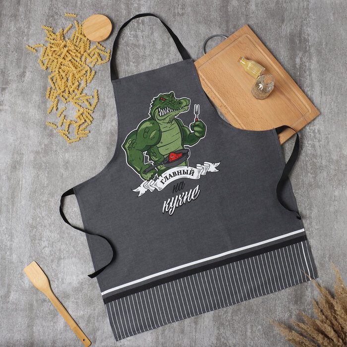 Фартук «Доляна. Главный на кухне», 70×60 см, рогожка,100% хлопок, 160 г/м²