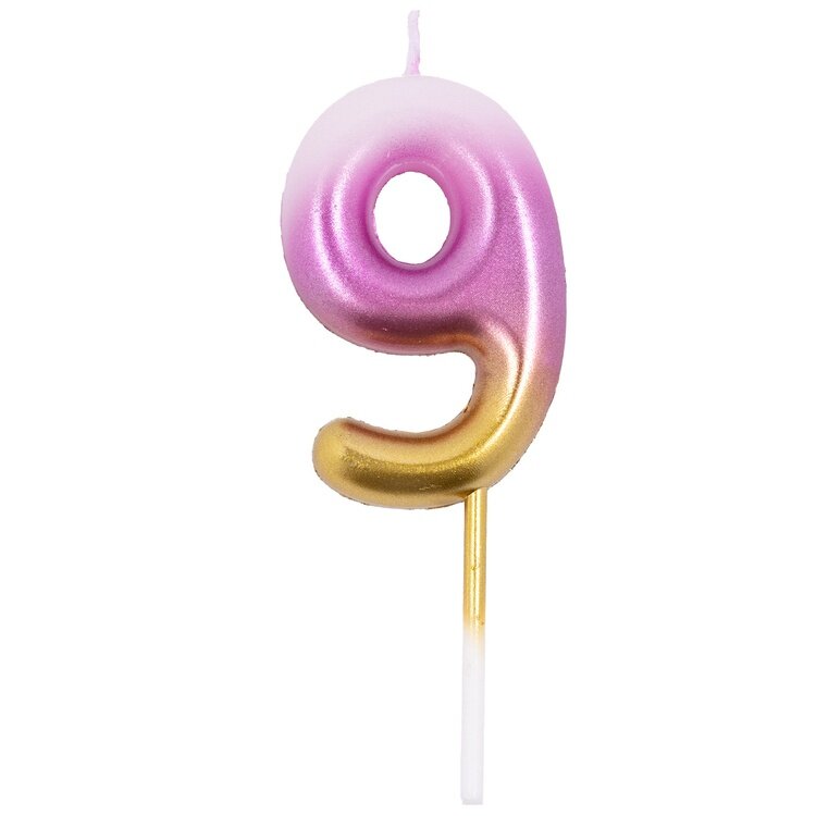 Свеча -цифра "9" Омбре розовый/золото, 6 см