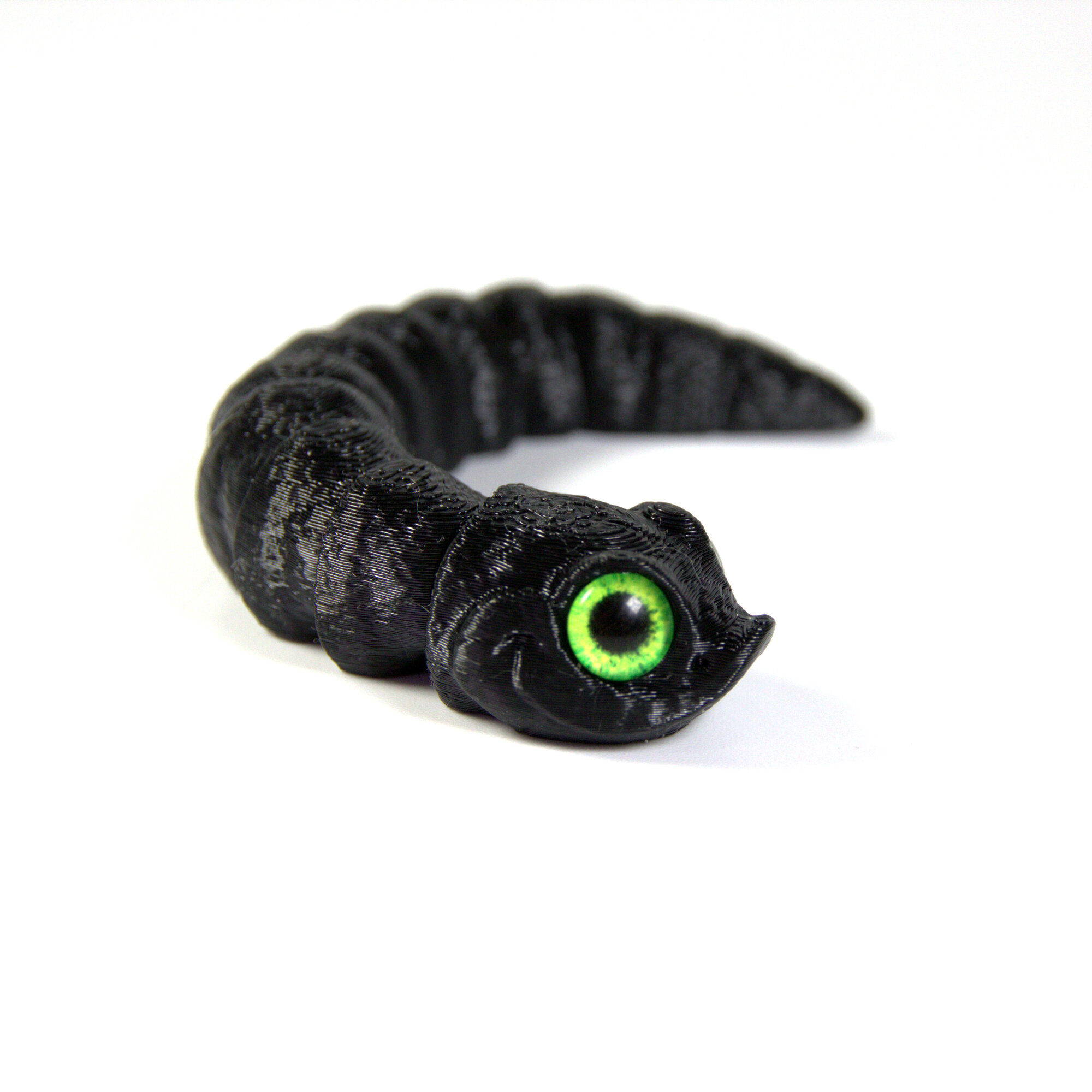 Гибкая игрушка-антистресс, змея с глазами, 3D печать, 13 см, черная